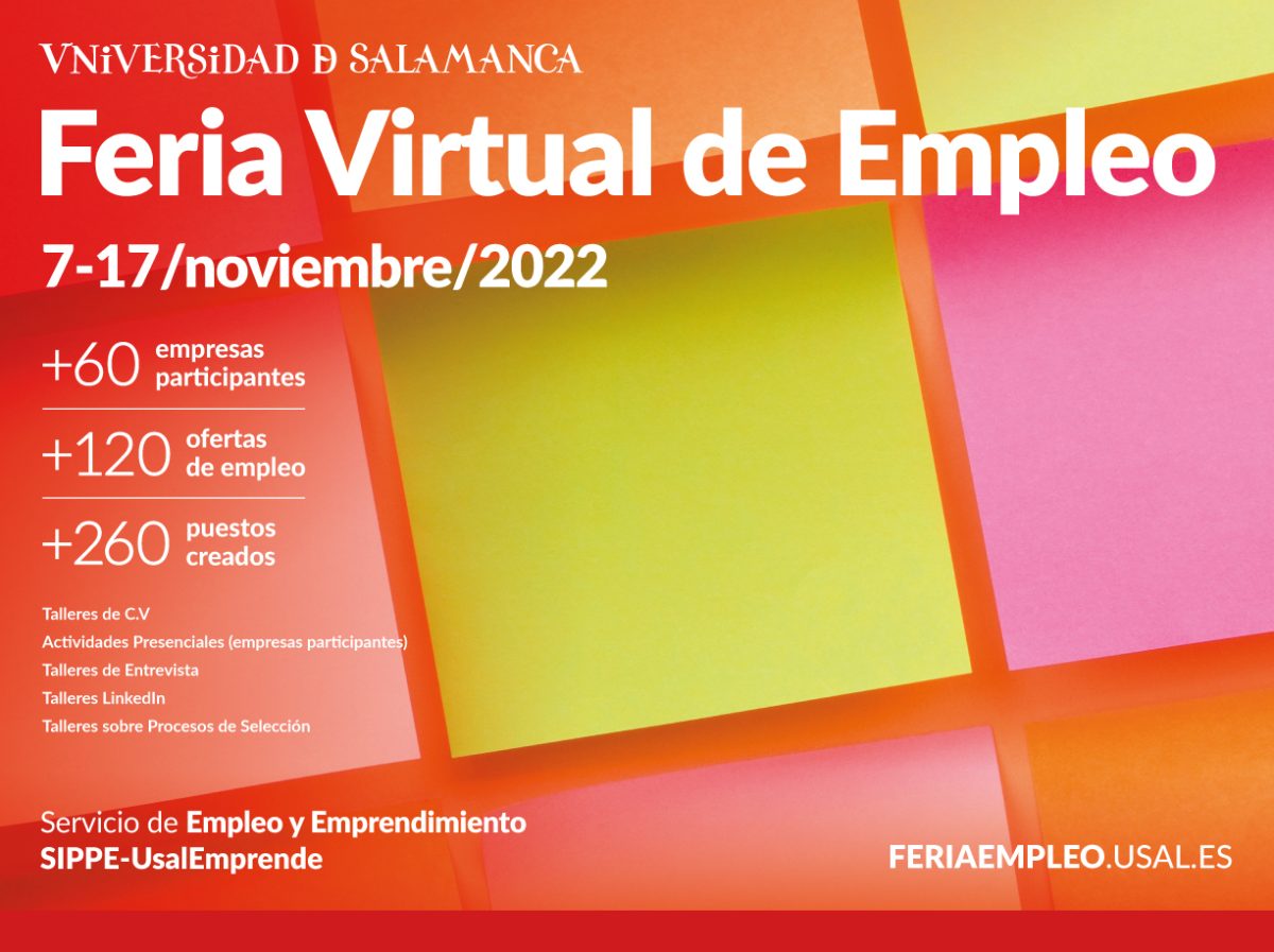 La Feria Virtual de Empleo de la Universidad de Salamanca ofrecerá 341 puestos de trabajo